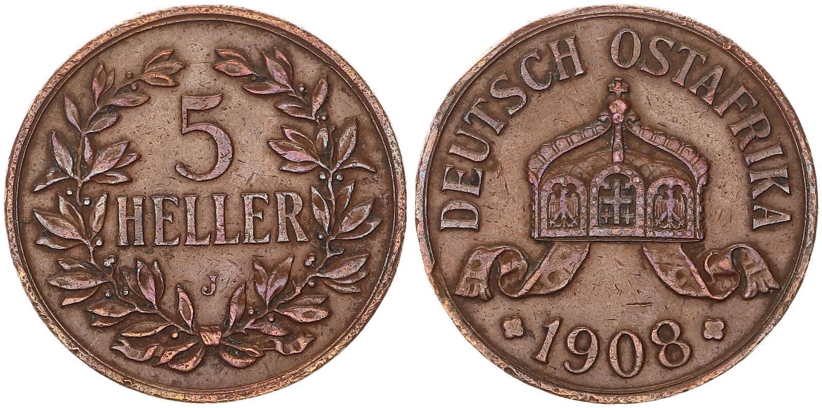 Kolonien Deutsch-Ostafrika 5 Heller 1908 J DOA J.717 VF | MA-Shops