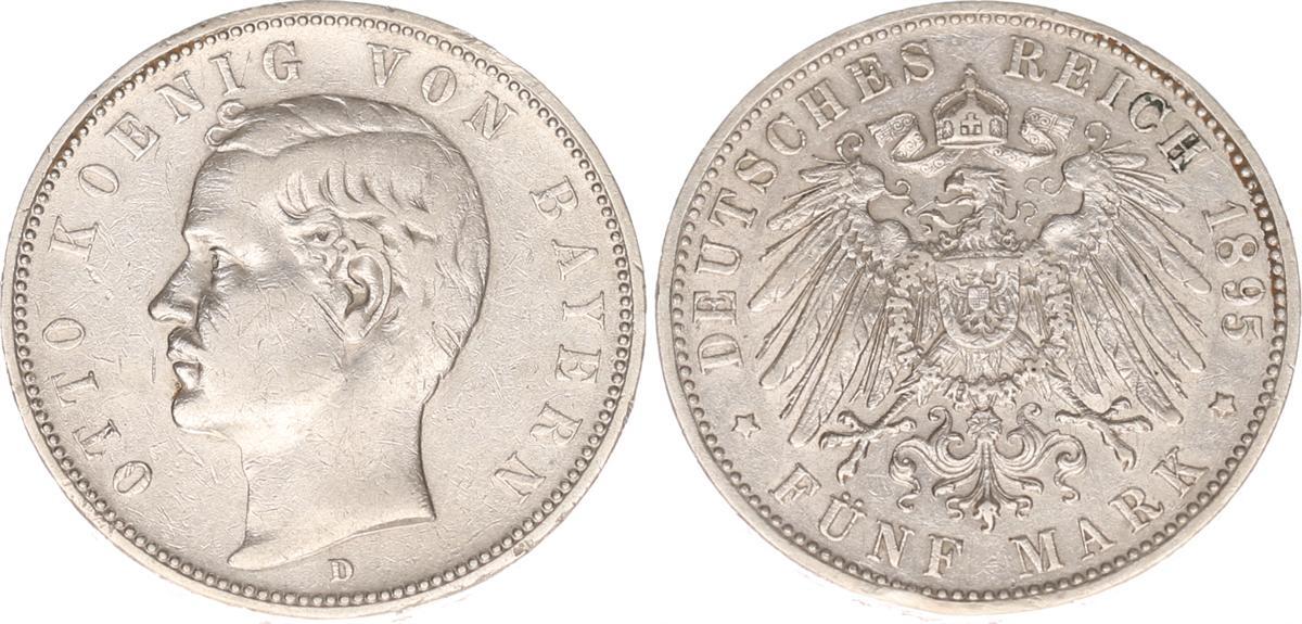 Deutsches Kaiserreich - Bayern 5 Mark 1895 D König Otto VF | MA-Shops