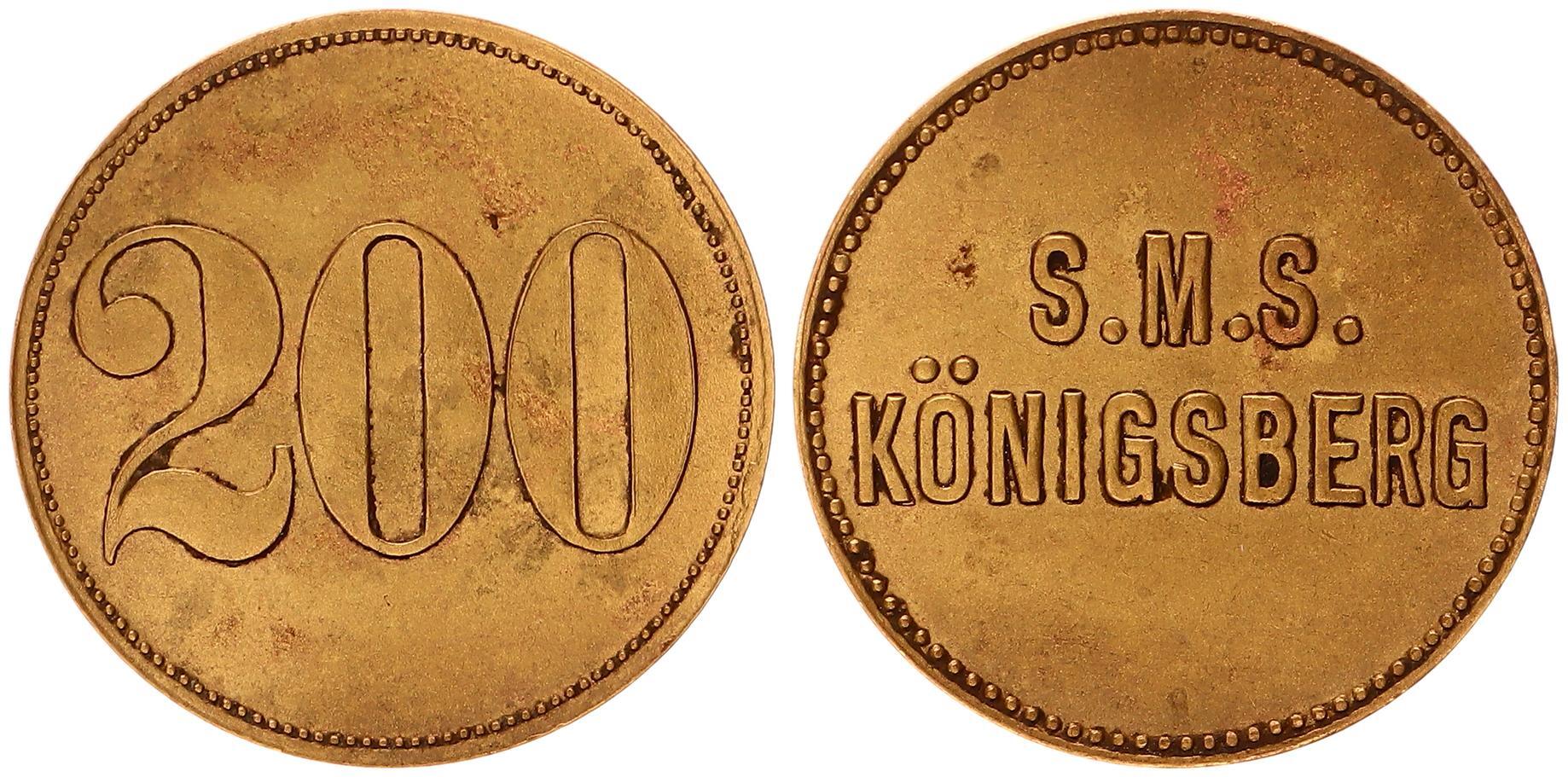 Kolonien: Deutsch-Ostafrika 200 Pfennig ca. 1910 SMS Königsberg ...
