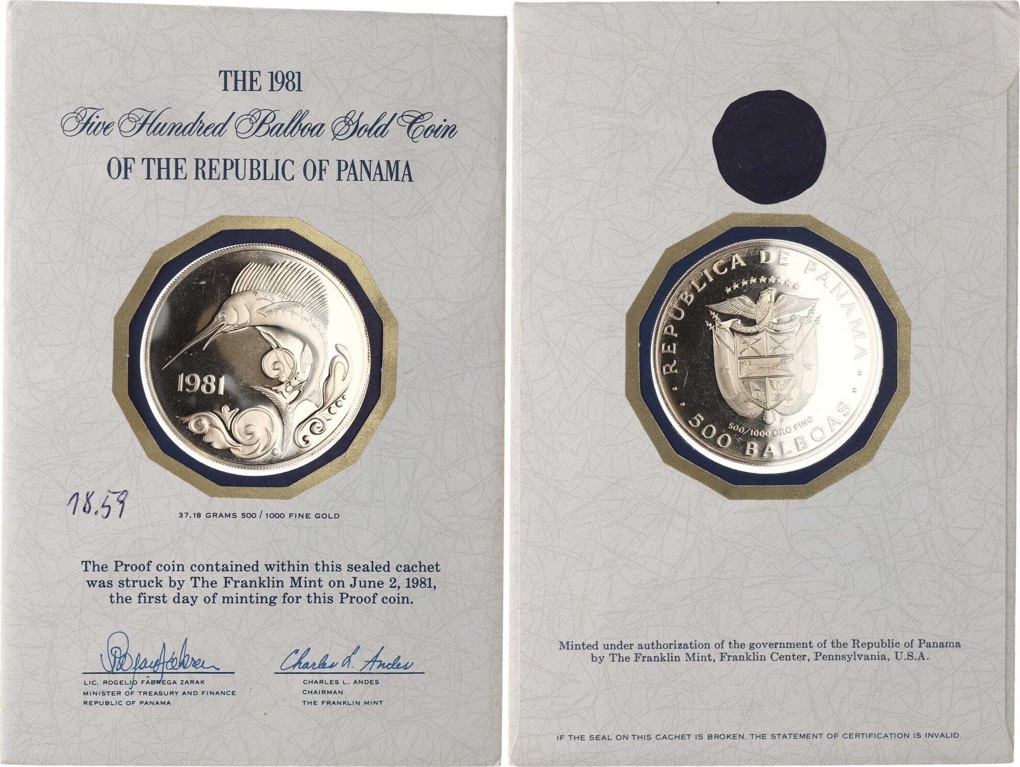 Panama 500 Balboas Gold 1981 Proof | MA-Shops