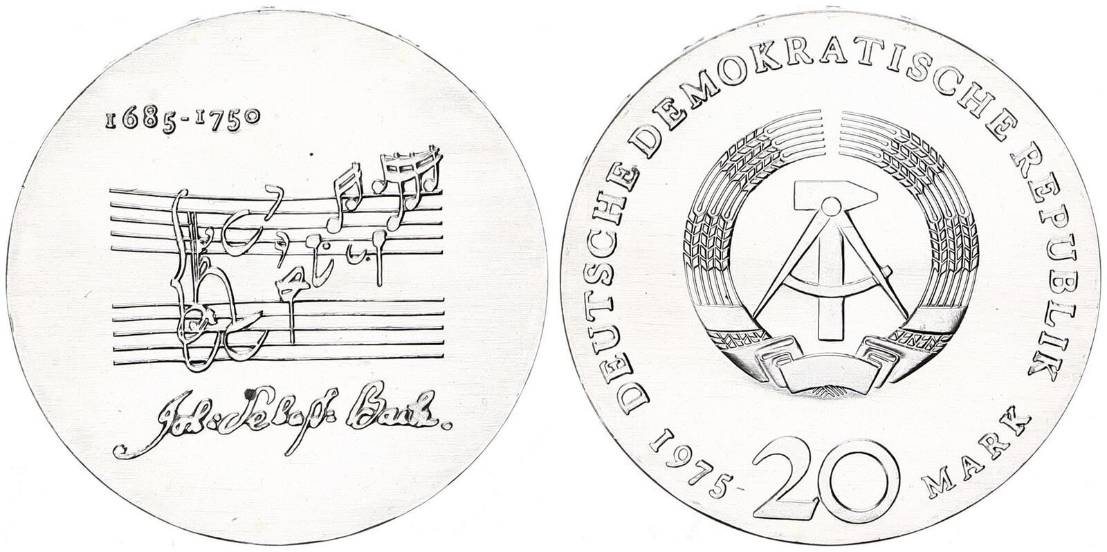 Deutschland - DDR 20 Mark Silber 1975 Komponist Johann Sebastian Bach ...