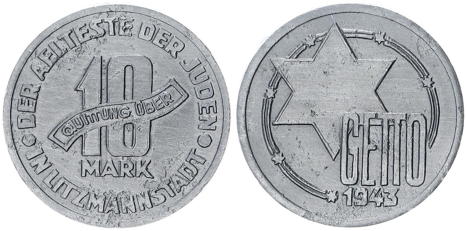 Deutschland / Polen / Getto Litzmannstadt 10 Mark (mit Echtheitszertifikat) 1943 Aluminium 3,40g ...