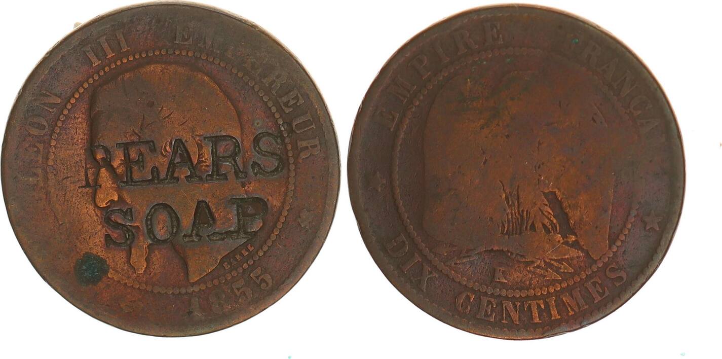 Frankreich 10 Centimes 1855 Napoleon III Gestempelt PEARS SOAB s | MA-Shops