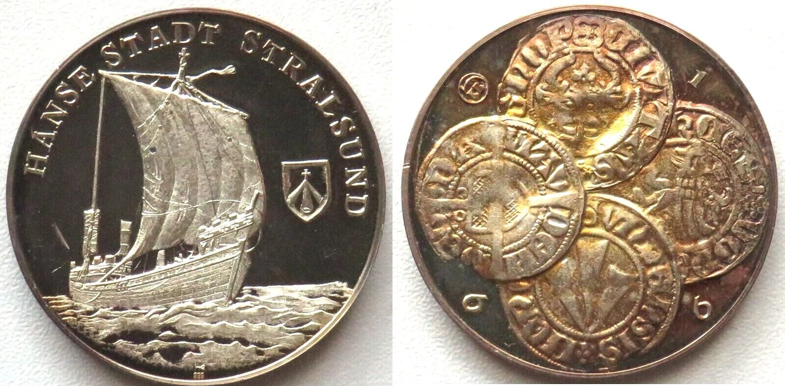 Helmut König Silbermedaille o.J. Hansestadt Stralsund, Schiff 2 kl ...