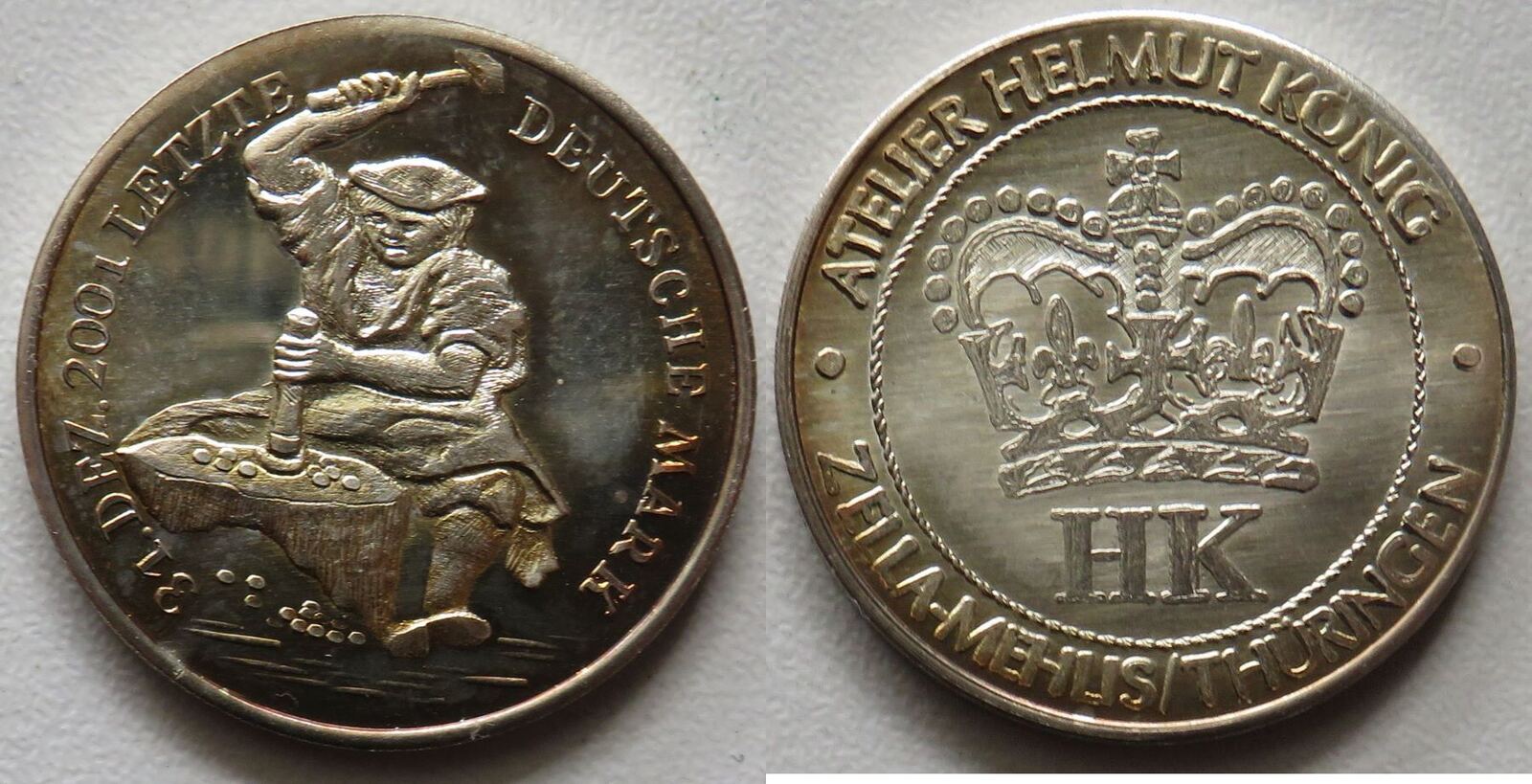 Helmut König Silbermedaille? o.J auf die letzte Deutsche Mark 31.12. ...