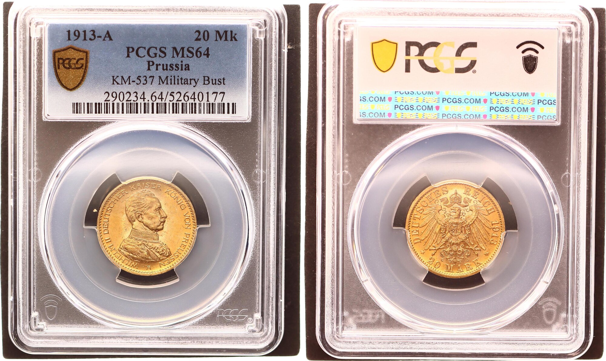 Preußen 20 Mark Gold 1913 A Wilhelm II. in Uniform Gold PCGS MS64 ...
