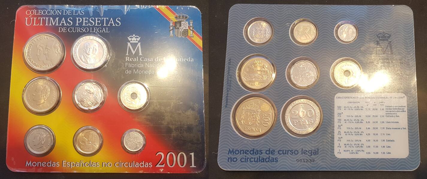Spanien KMS 2001 letzter Satz in alter Pesetas Währung BU | MA-Shops