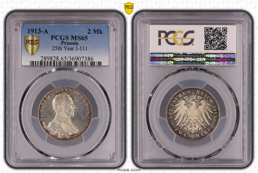 Prussia 2 Mk 1913-A Preußen 2 Mark 1913 Kaiser in Uniform prfr-st PCGS ...