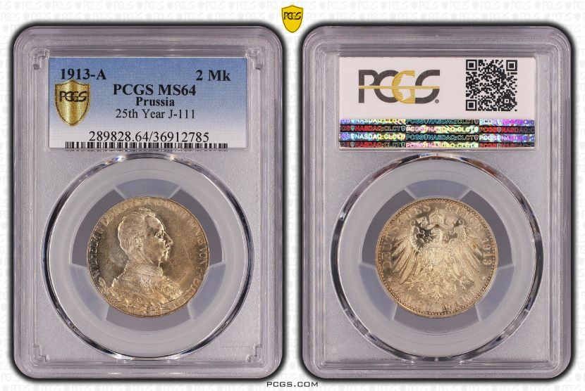 Prussia 2 Mk 1913-A Preußen 2 Mark 1913 Kaiser in Uniform prfr-st PCGS ...