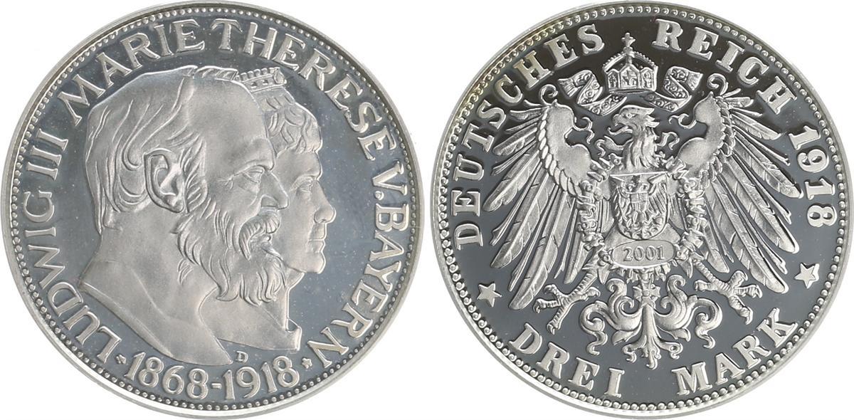 Deutschland / Kaiserreich 3 Reichsmark Ludwig III offizielle Neuprägung ...