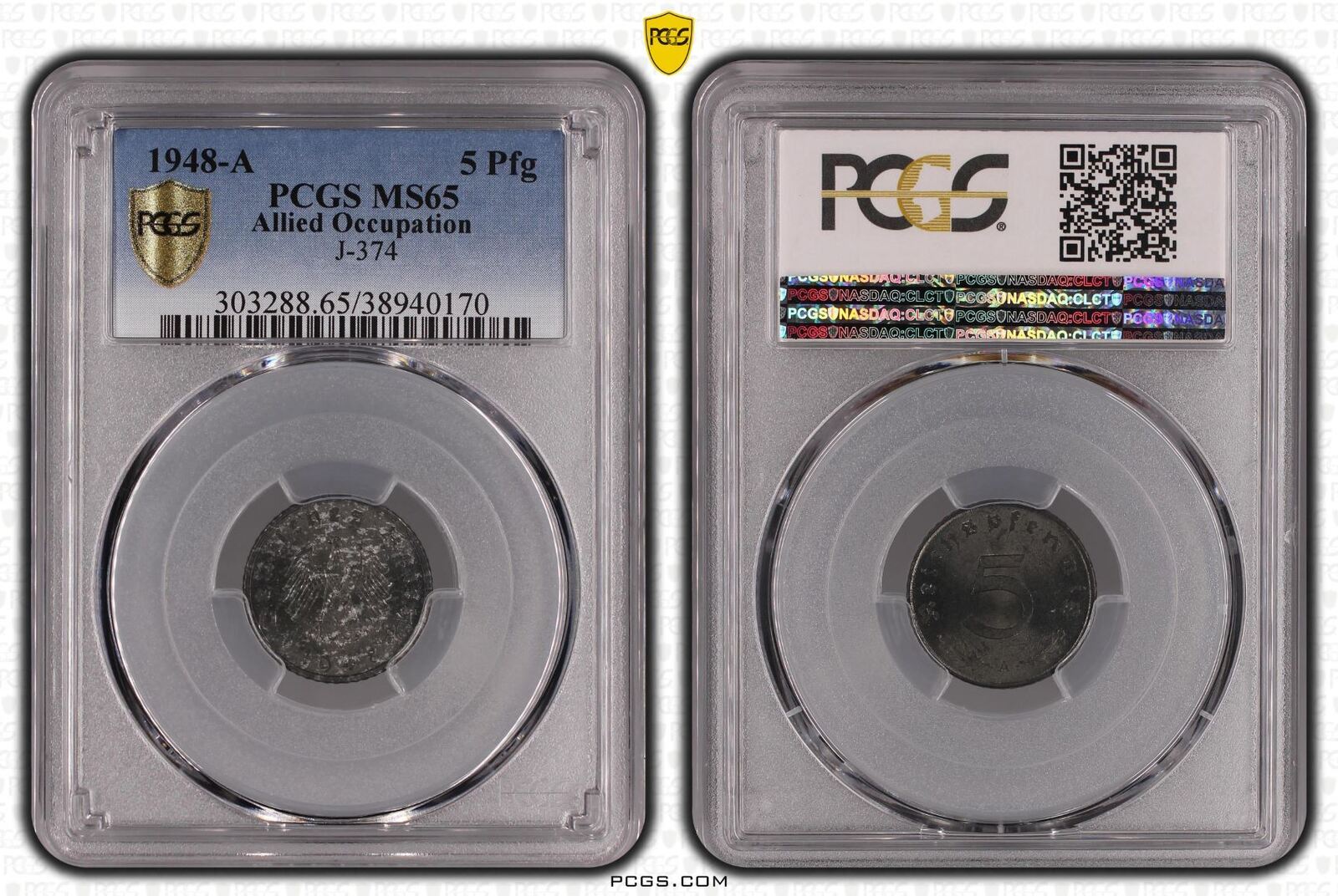 Allied Occupation 1948-A Alliierte Besetzung 5 Pfennig 1948 A Stempelglanz PCGS zertifiziert ...