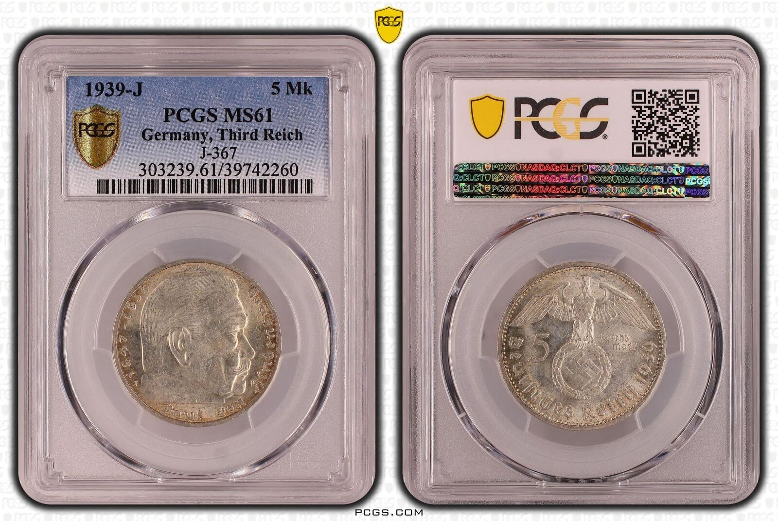 Germany, Third Reich 5 Mark 1939-J Drittes Reich 5 Reichsmark ...