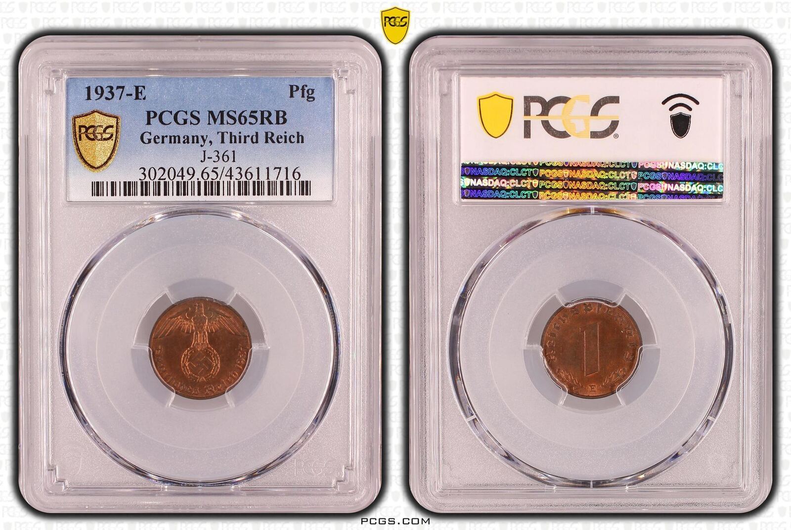 Germany, Third Reich 1937-E 1 Pfennig 1937 E J.361 Stempelglanz PCGS ...
