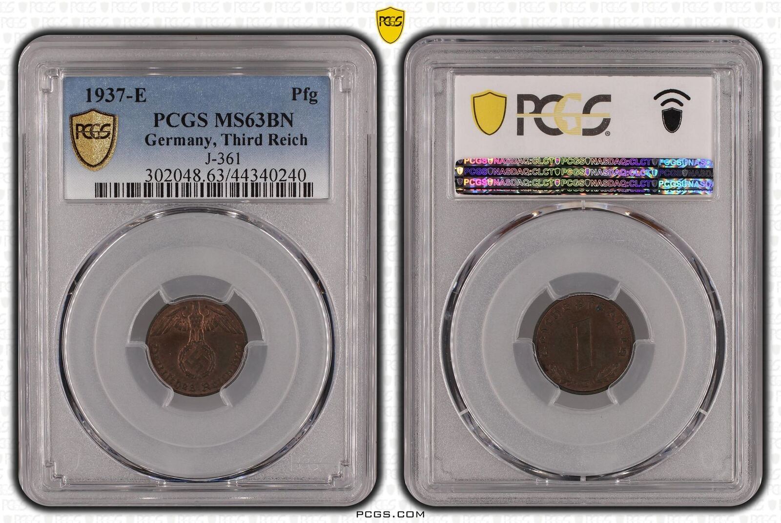 Germany, Third Reich 1937-E 1 Pfennig 1937 E J.361 prägefrisch PCGS ...