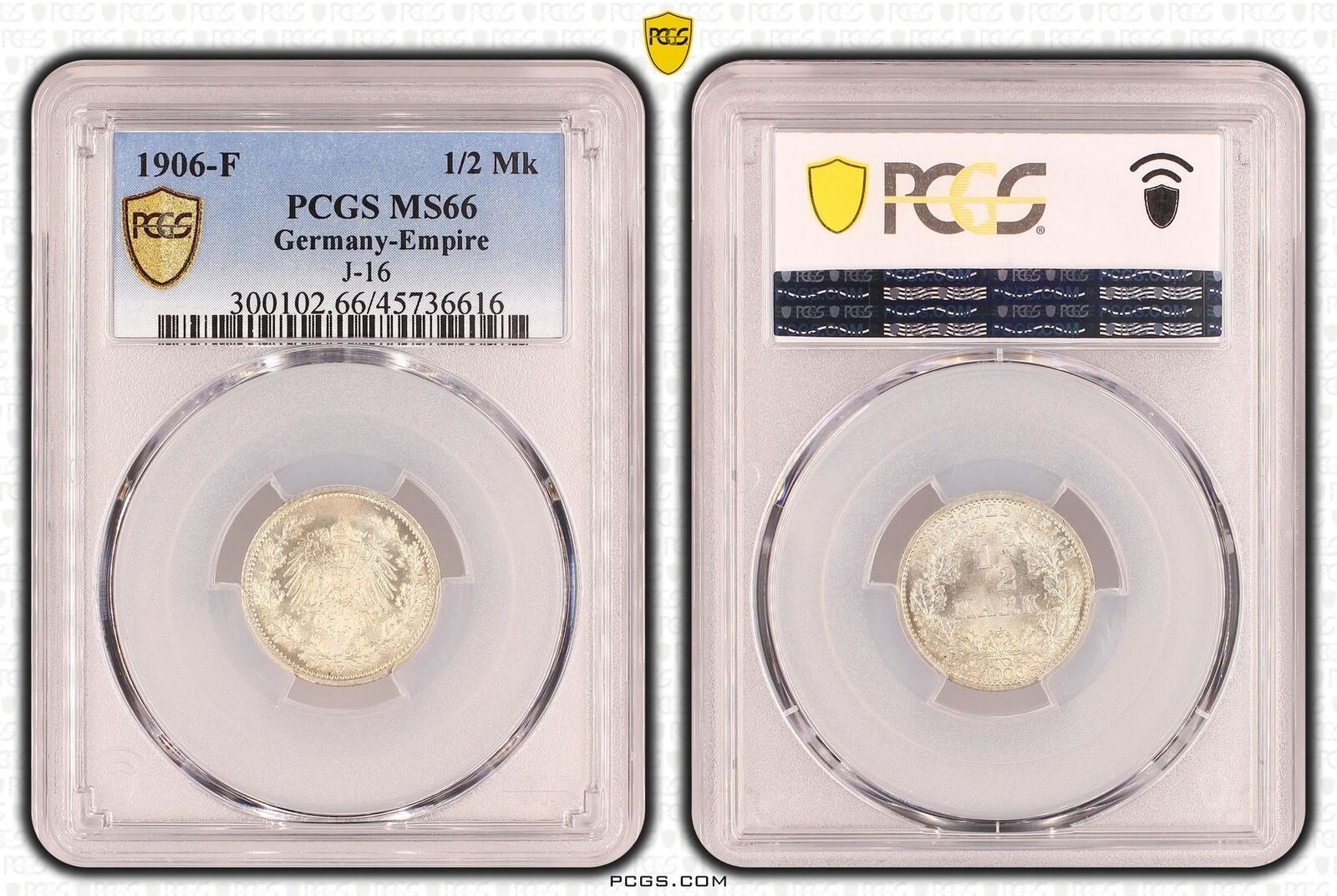 Germany-Empire 1906-F Kaiserreich 1/2 Mark. J.16 1906 F Stempelglanz PCGS zertifiziert PCGS MS66 ...
