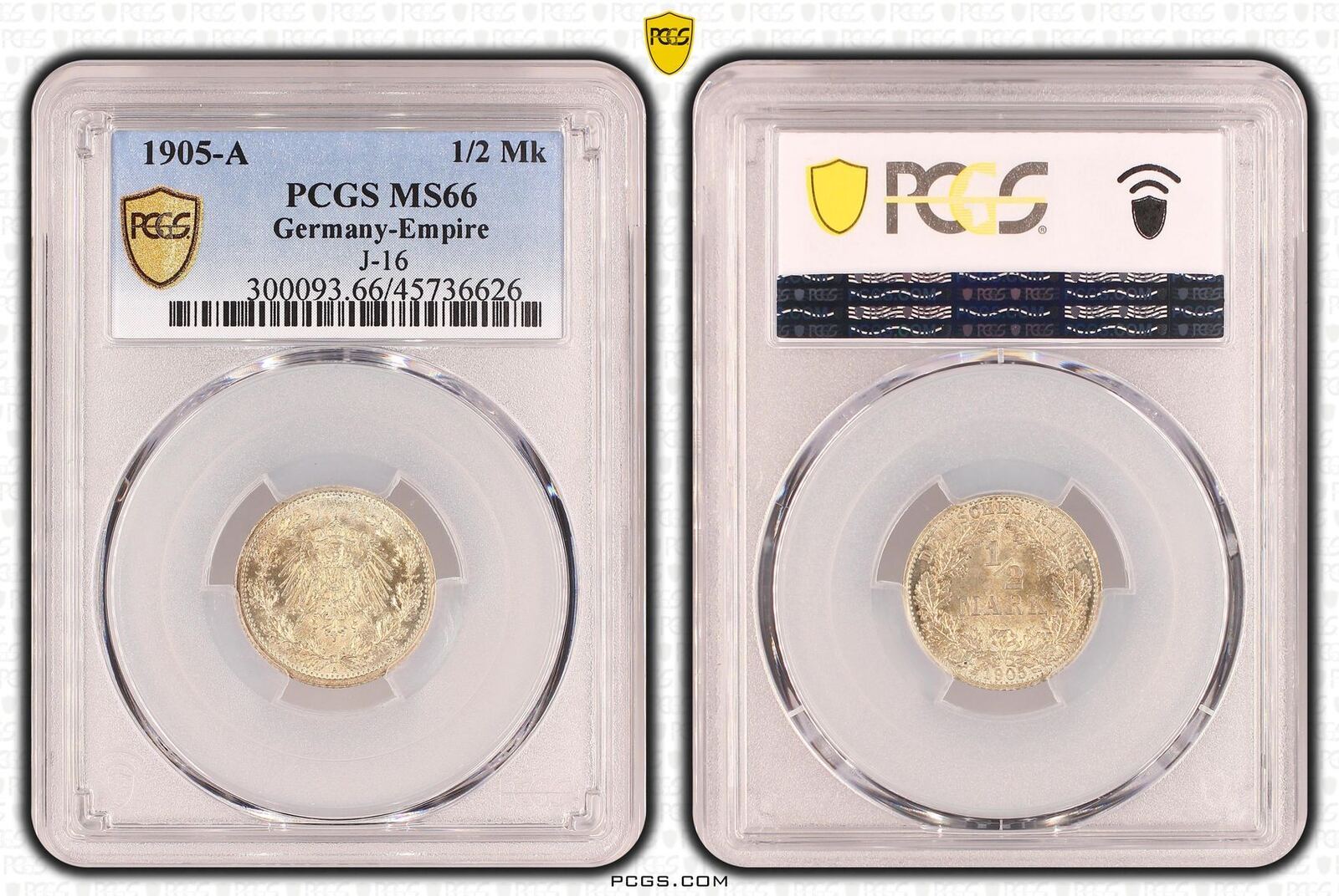 Germany-Empire 1905-A Kaiserreich 1/2 Mark. J.16 1905 A Stempelglanz PCGS zertifiziert PCGS MS66 ...