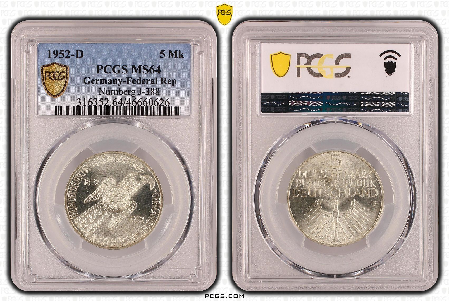 Germany-Federal Rep 1952-D 5 Mark Germanisches Museum 1952 Stempelglanz ...