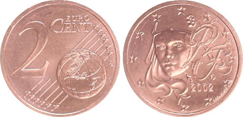 2 Cent Frankreich 2 Cent Kursmünze 2002 prägefrisch Seltenes Jahr ...