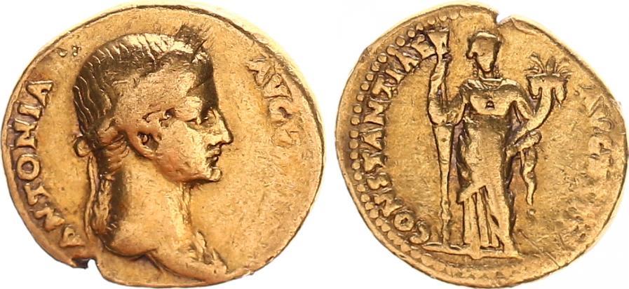 Antike / Römische Kaiserzeit / Antonia Minor Gold-Aureus 39v.-36n.Chr ...