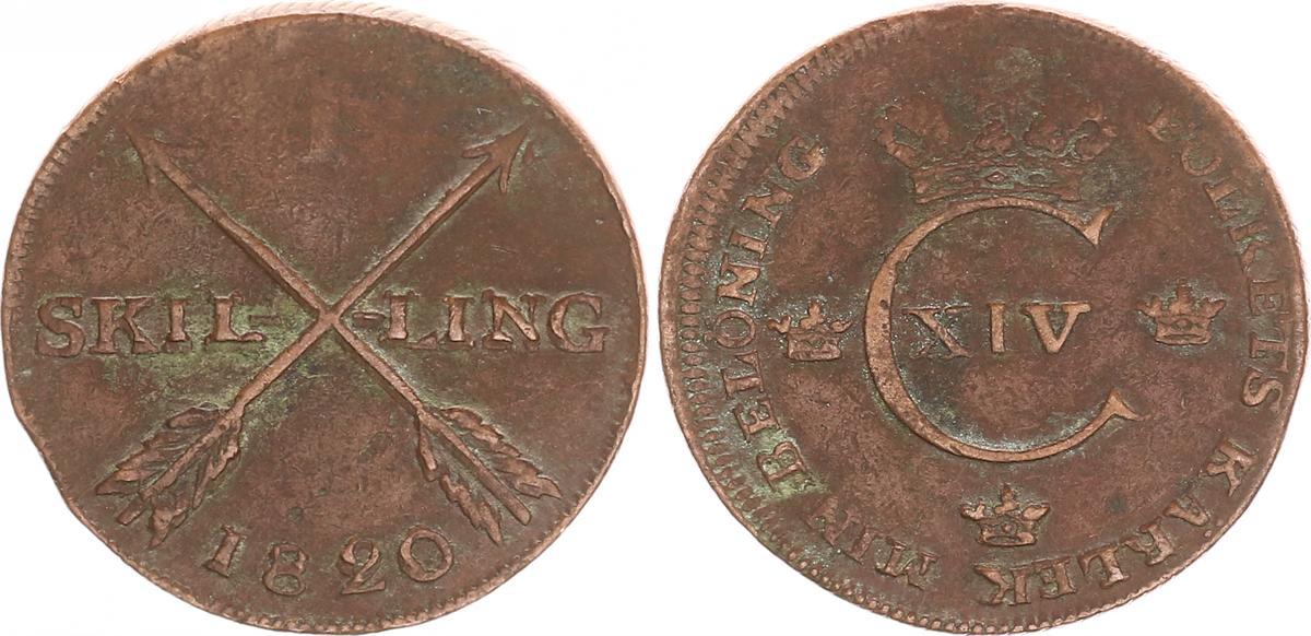 Schweden 1 Skilling 1820 Karl XIV. Johan (1818-1844) ss VF | MA-Shops
