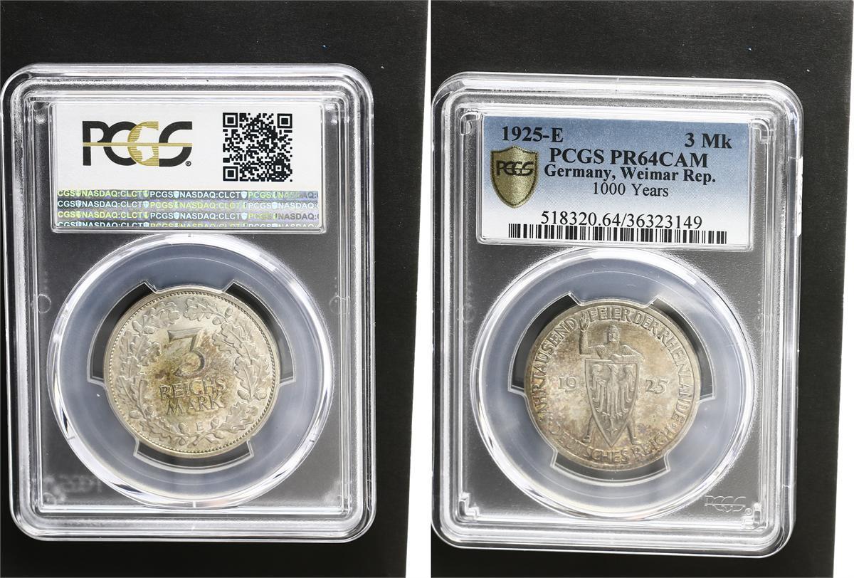 Deutschland / WEIMAR WEIMAR Rheinlande 3 Mark J.321 1925 E PP PCGS ...