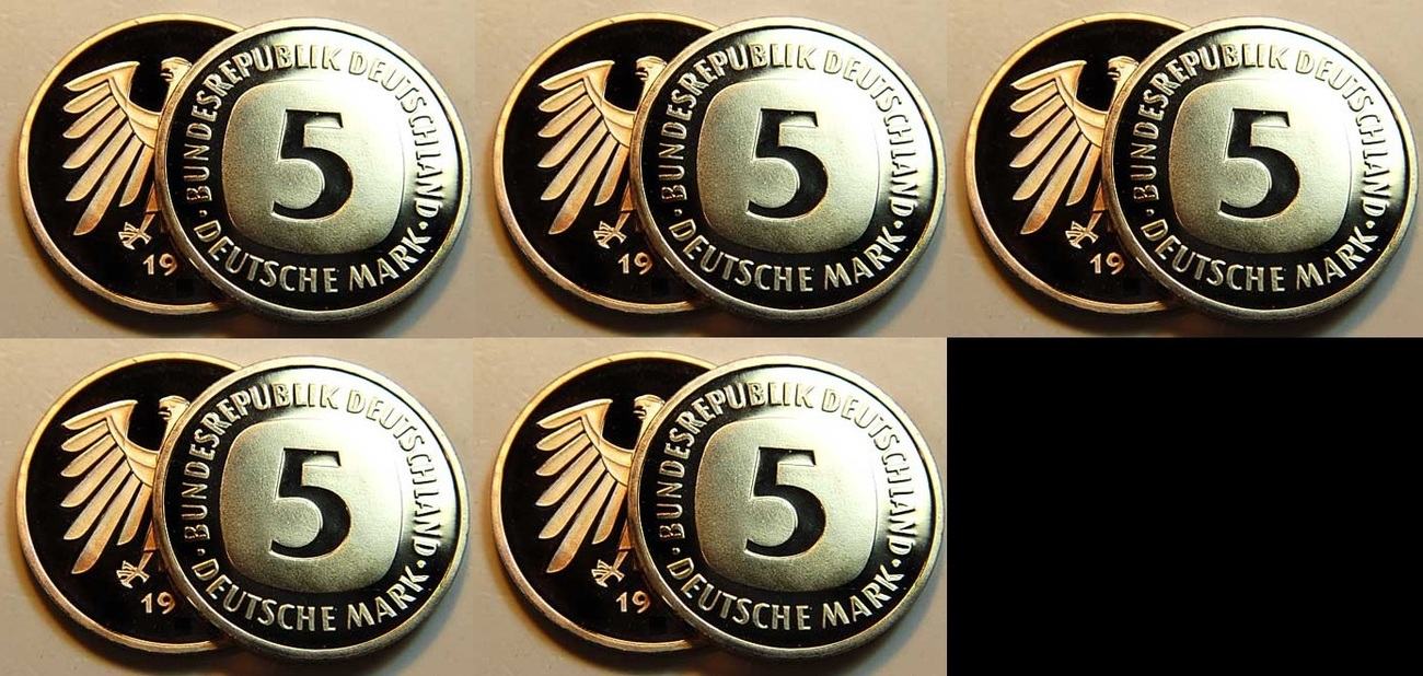 Deutschland / Bundesrepublik 5 Mark 5 DM Kursmünze 1998 ADFGJ 5 Stück ...