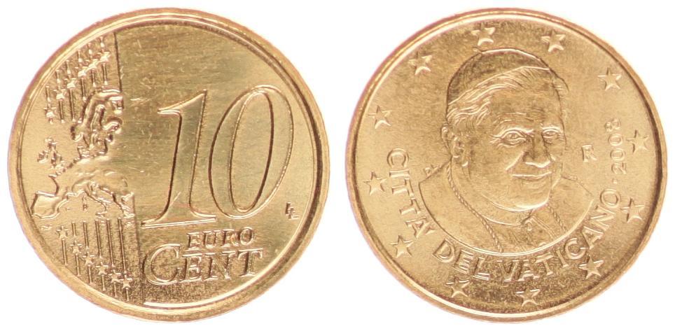 Vatikan 10 Cent 2008 Kursmünze mit Papstmotiv prägefrisch UNC | MA-Shops