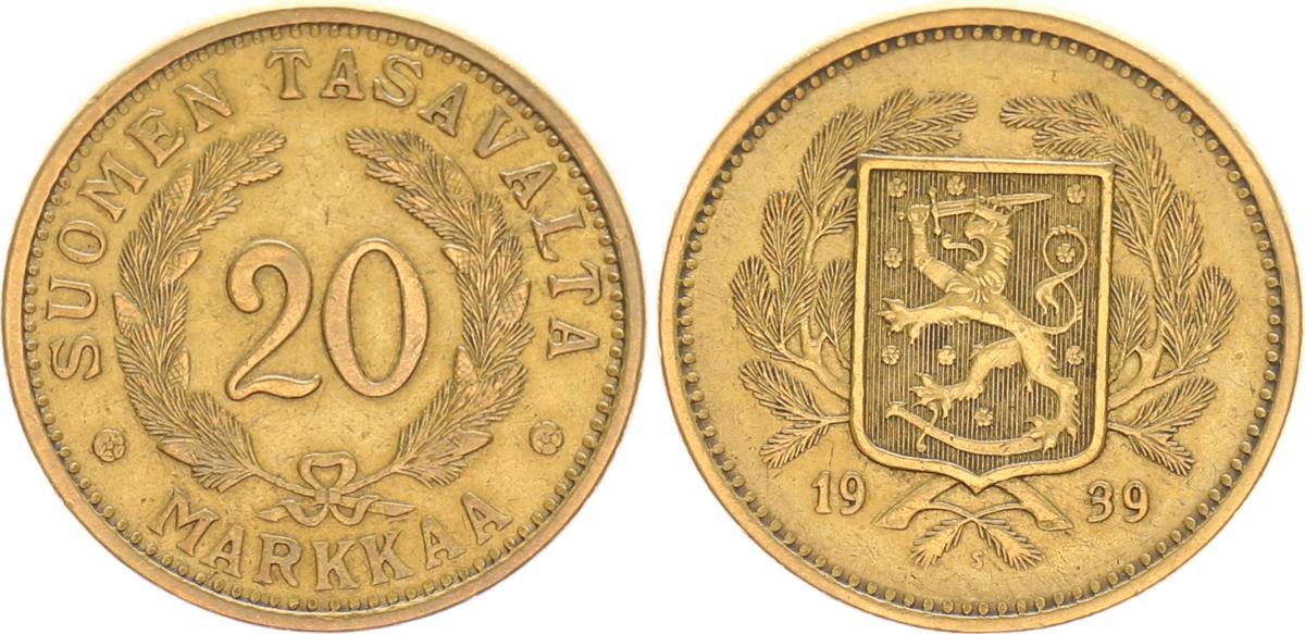 Finnland 20 Markkaa 1939 S Suomen Tasavalta ss-vz VF-EF | MA-Shops