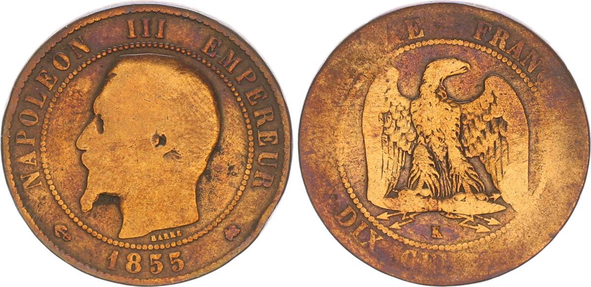 Kaiserreich Frankreich - 10 Centimes 1855 K Napoleon III F-VF | MA-Shops