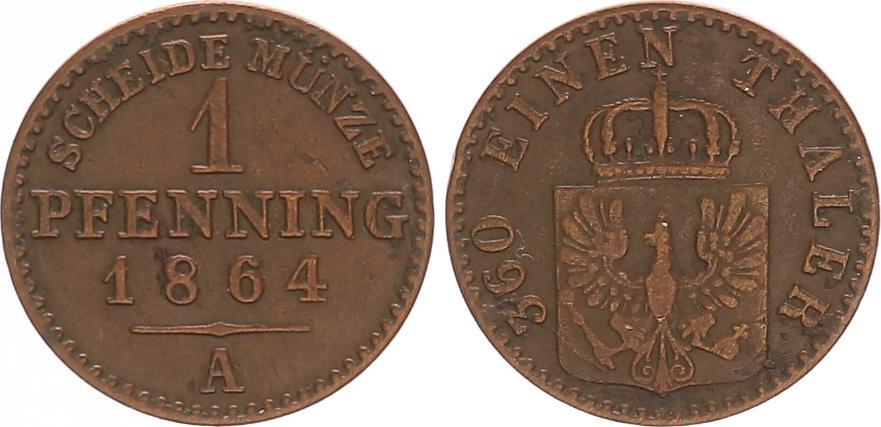 1 Pfennig 360 einen Taler Preußen 1 Pfenning 1864 A VF- | MA-Shops