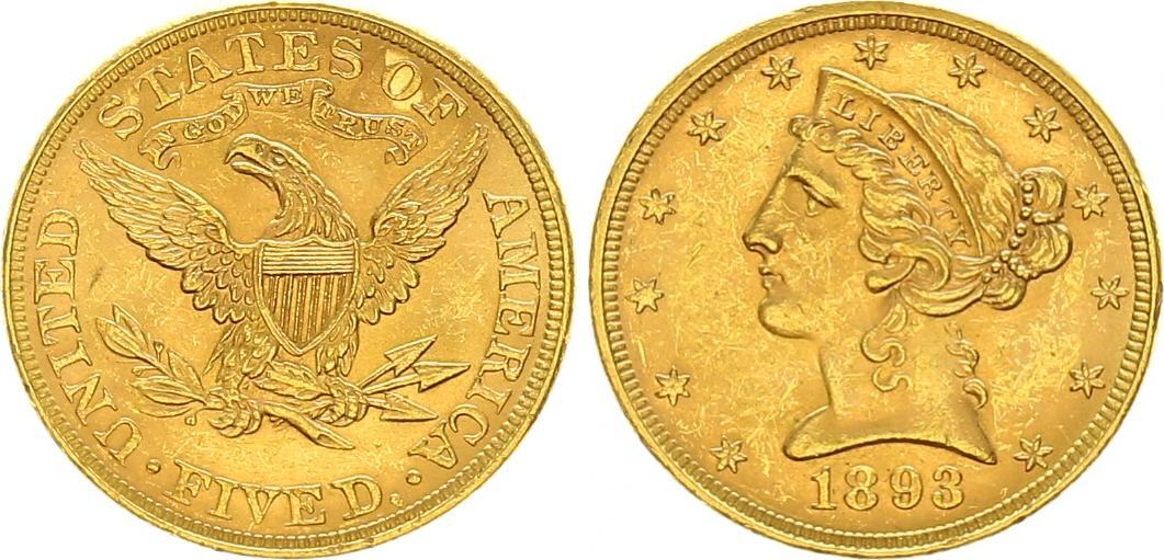 USA - United States of America 5 Dollar USA 5 $ 1893 Gold Liberty Head ...
