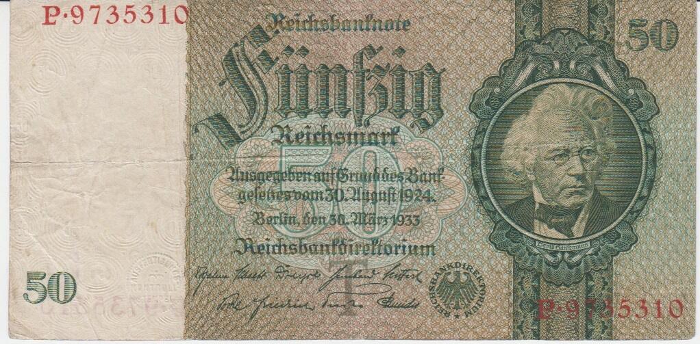 Deutschland 50 Reichsmark Reichsbanknote 50 Reichsmark Banknote 30.03. ...