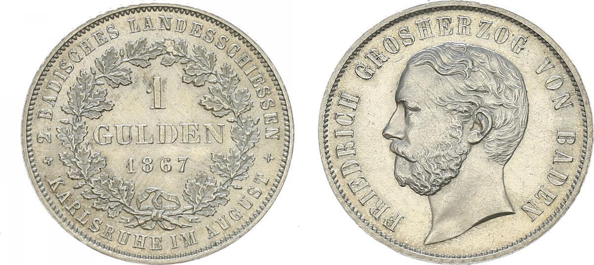 Baden - Altdeutschland 1 Gulden 1867 Großherzogtum Baden Friedrich I ...