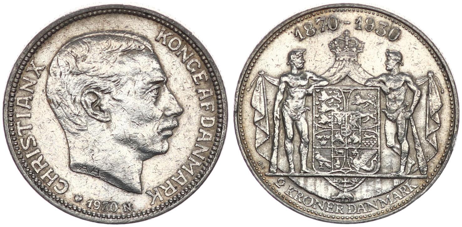 2 Kronen Dänemark 2 Kroner Danmark 1930 zum 60. Geburtstg Christian X ...