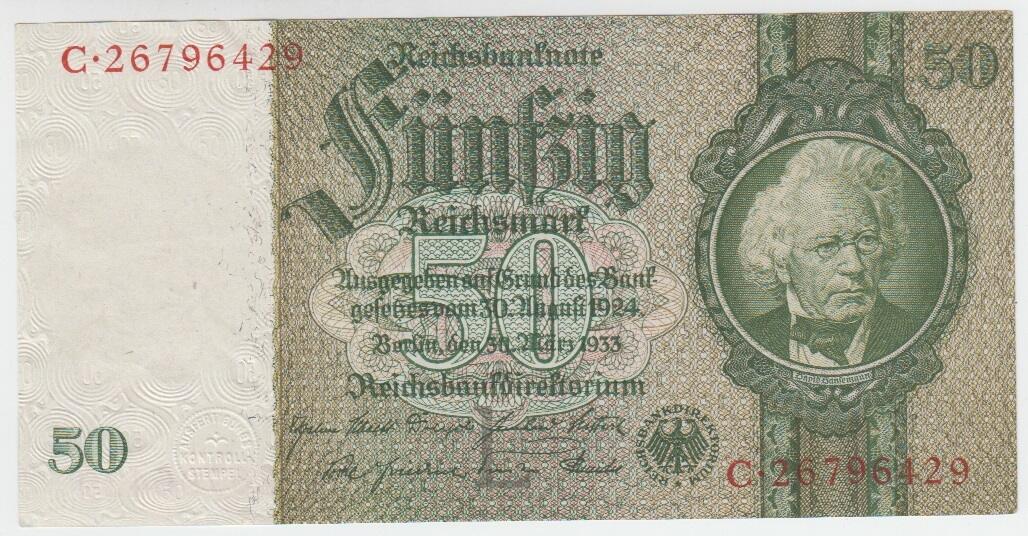 Deutschland 50 Reichsmark Reichsbanknote 30.März 1933 50 Reichsmark ...