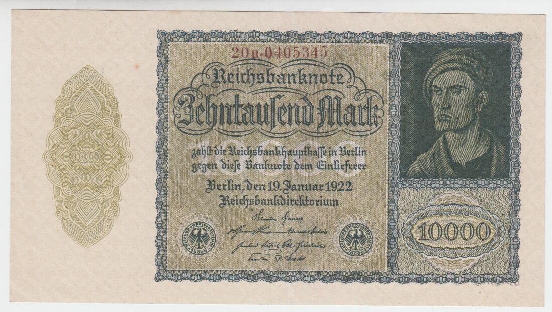 Deutschland 19 Januar 1922 10000 Mark Reichsbanknote vom 19 Januar1922 ...