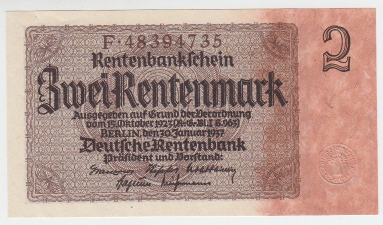 Deutschland 2 Reichsmark Reichsbanknote 30.Januar 1937 2 Reichsmark ...