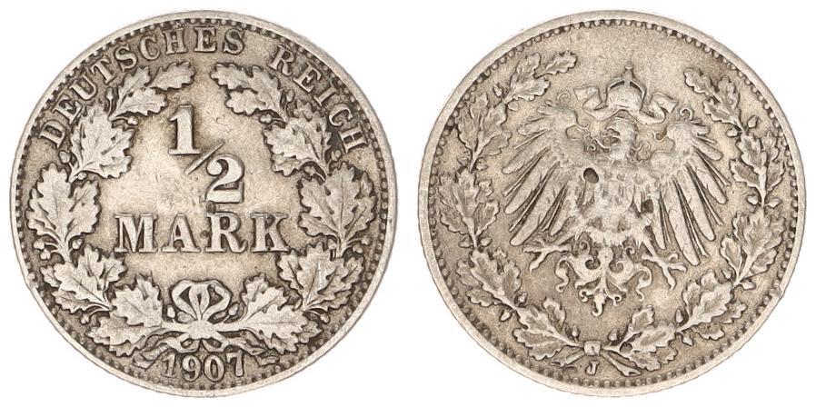 1/2 Mark Silber - 1907 J Deutsches Kaiserreich VF | MA-Shops