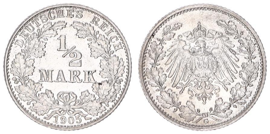 1/2 Mark Silber - 1905 G Deutsches Kaiserreich CH UNC | MA-Shops