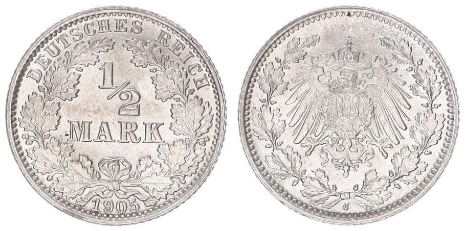 1/2 Mark Silber - 1905 J Deutsches Kaiserreich CH/GEM UNC | MA-Shops