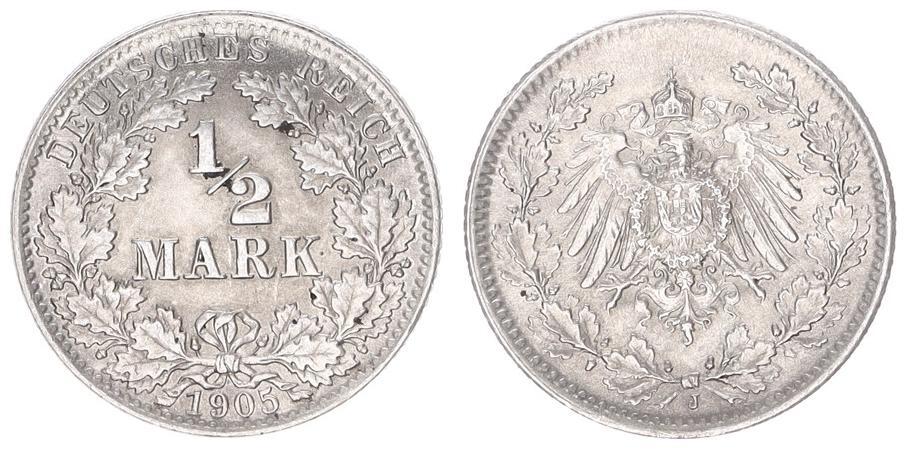 1/2 Mark Silber - 1905 J Deutsches Kaiserreich EF | MA-Shops
