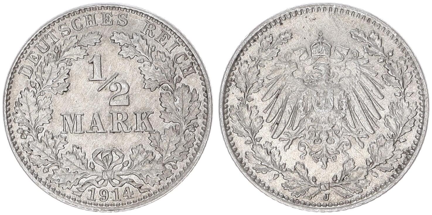 1/2 Mark Silber - 1914 J Deutsches Kaiserreich UNC | MA-Shops
