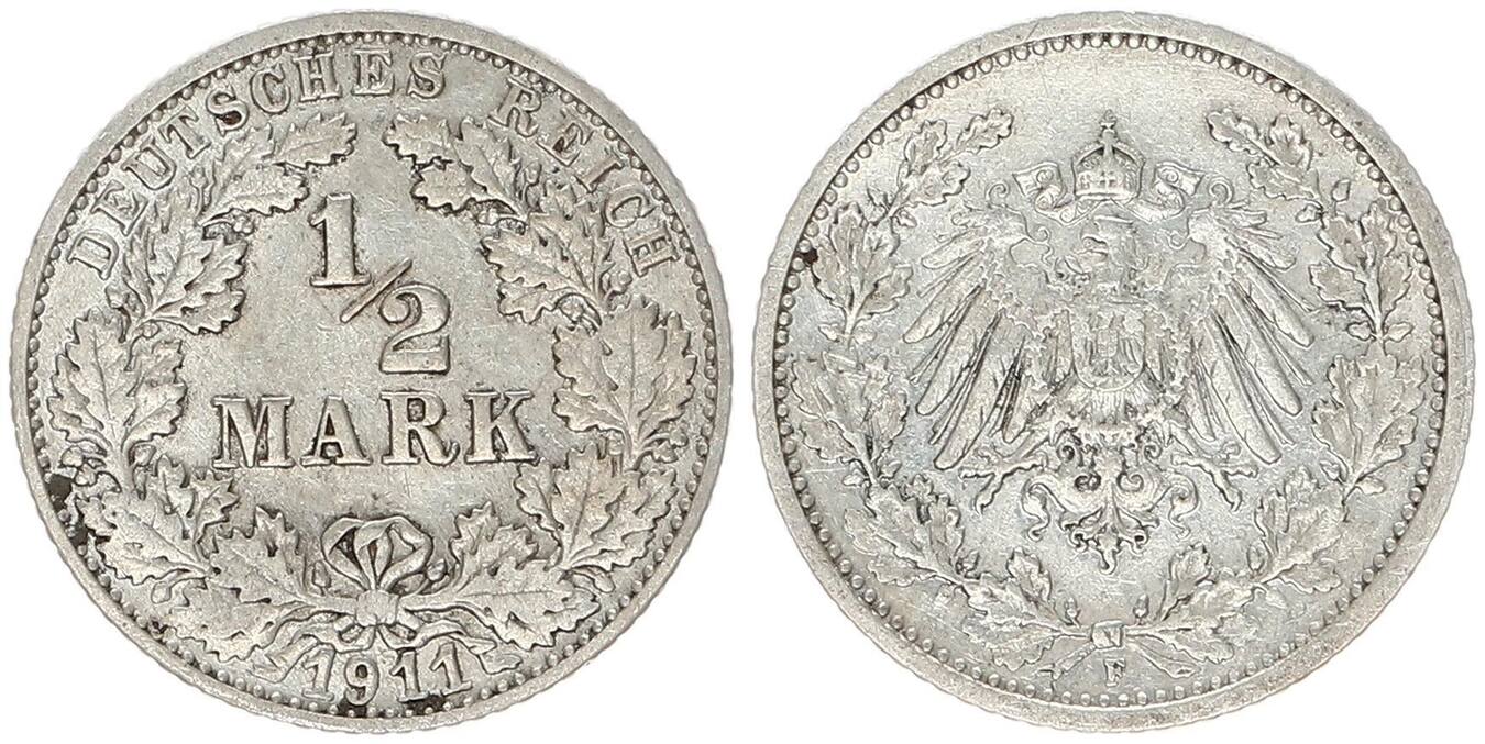 1/2 Mark Silber - 1911 F Deutsches Kaiserreich ss-vz VF-EF | MA-Shops
