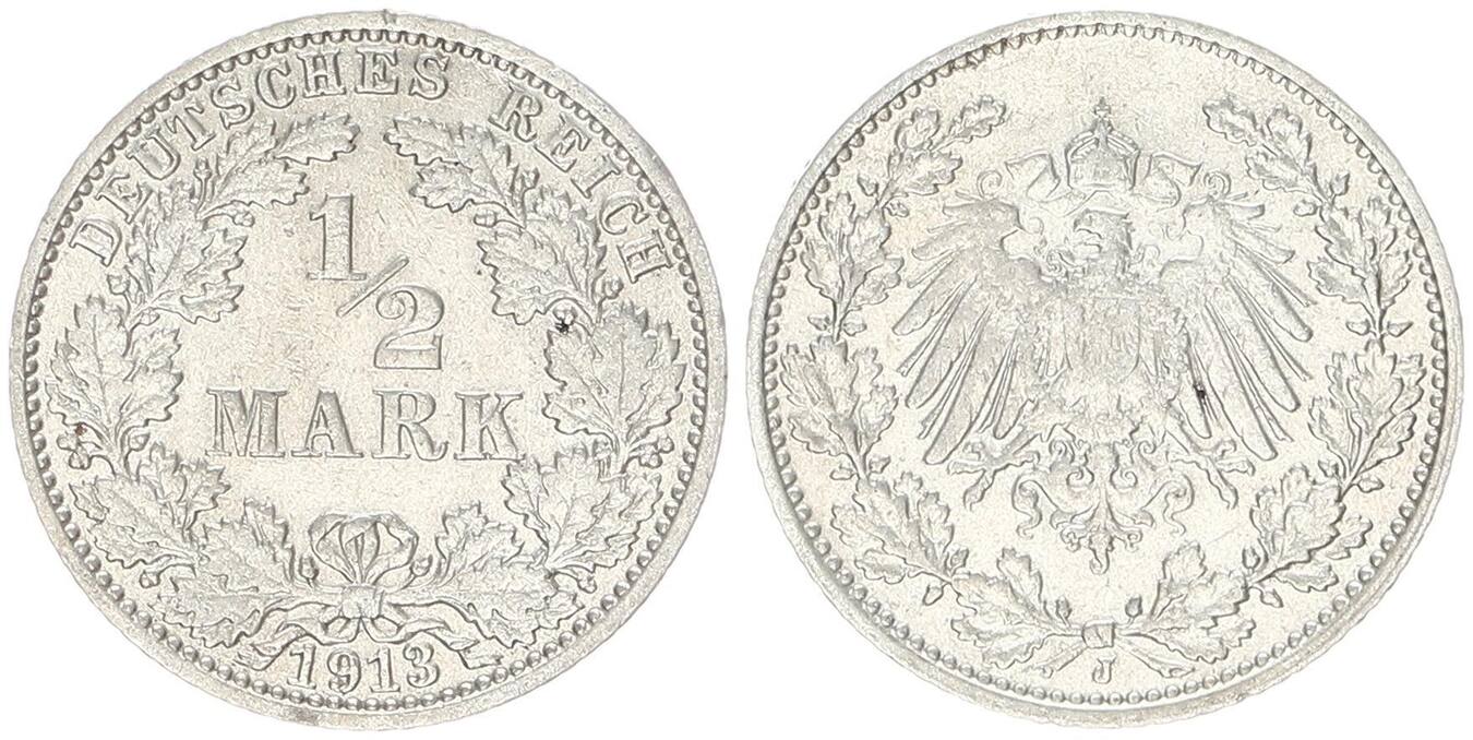 1/2 Mark Silber - 1913 J Deutsches Kaiserreich ss-vz VF-EF | MA-Shops