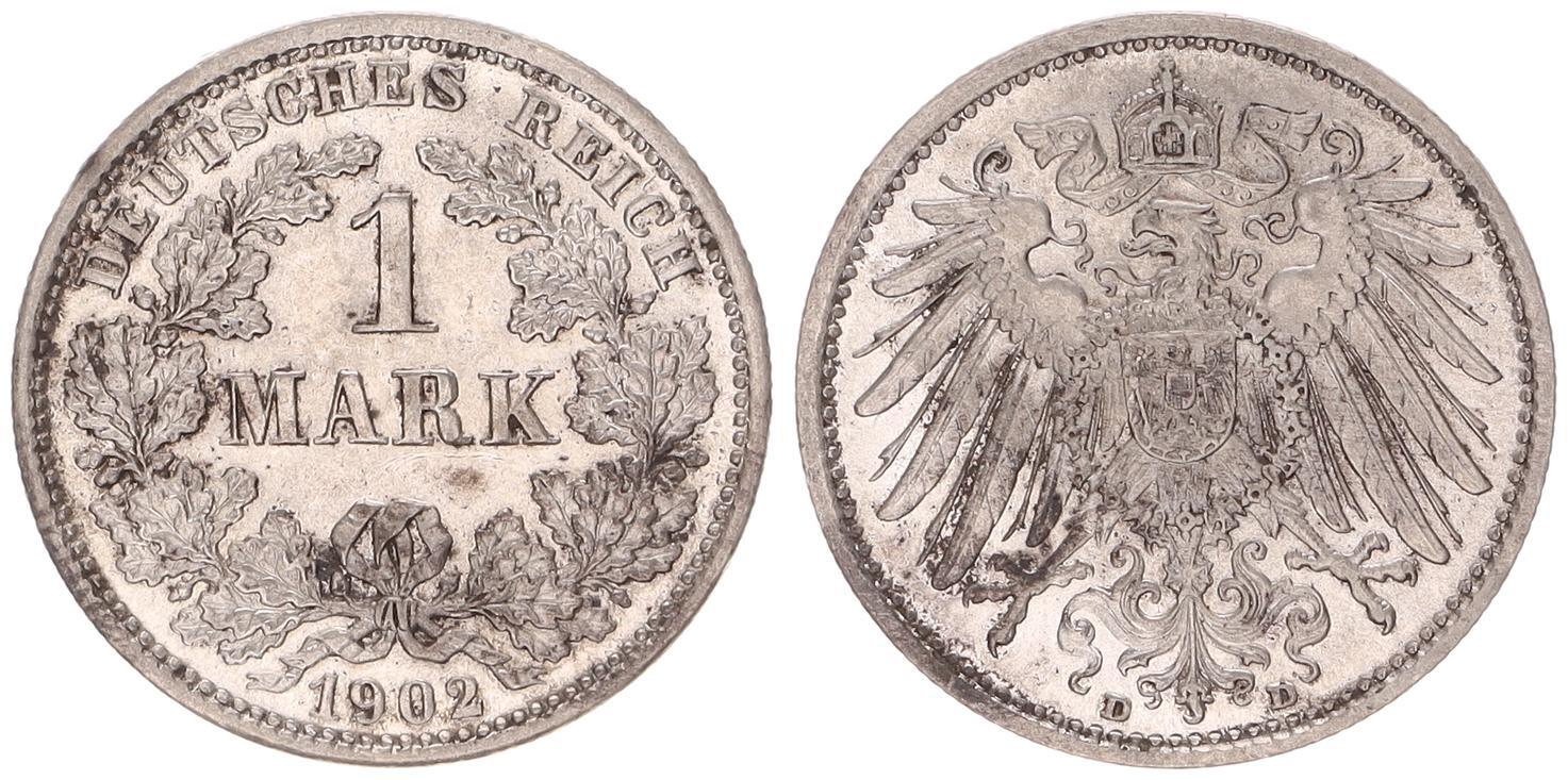 Deutsches Kaiserreich 1902-D Kaiserreich 1 Mark Kursmünze J.17 1902 D ...