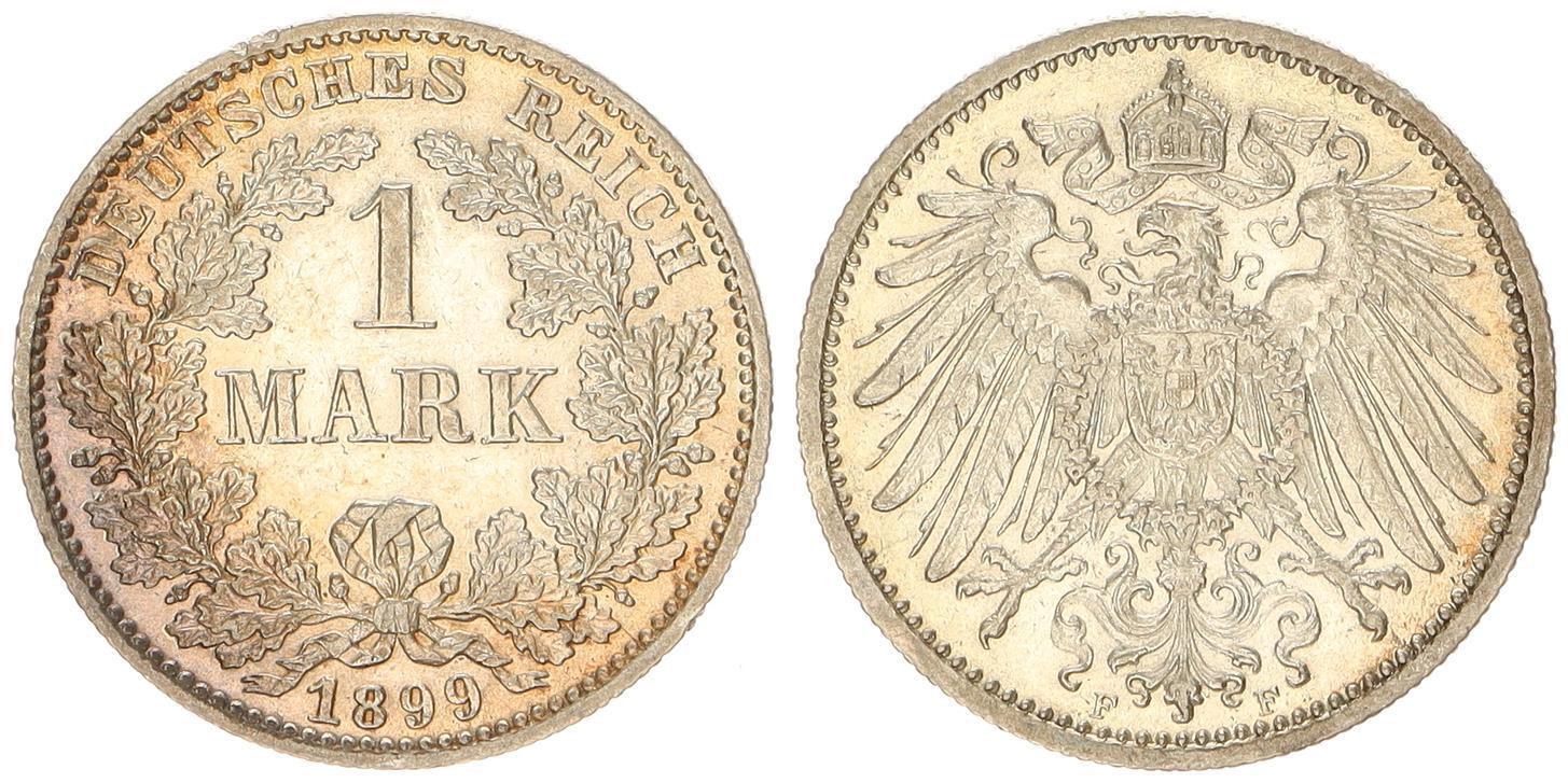 Deutsches Kaiserreich 1899 F Kaiserreich 1 Mark Kursmünze J.17 EF | MA ...