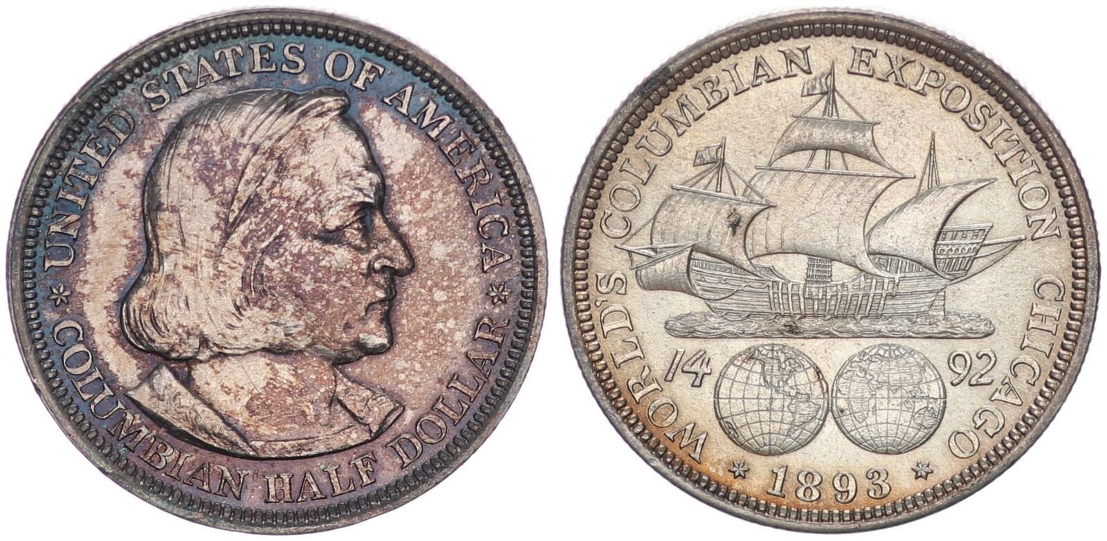1893 USA Columbian Half Dollar Columbia Exposition 1/2 Dollar Chicago ...