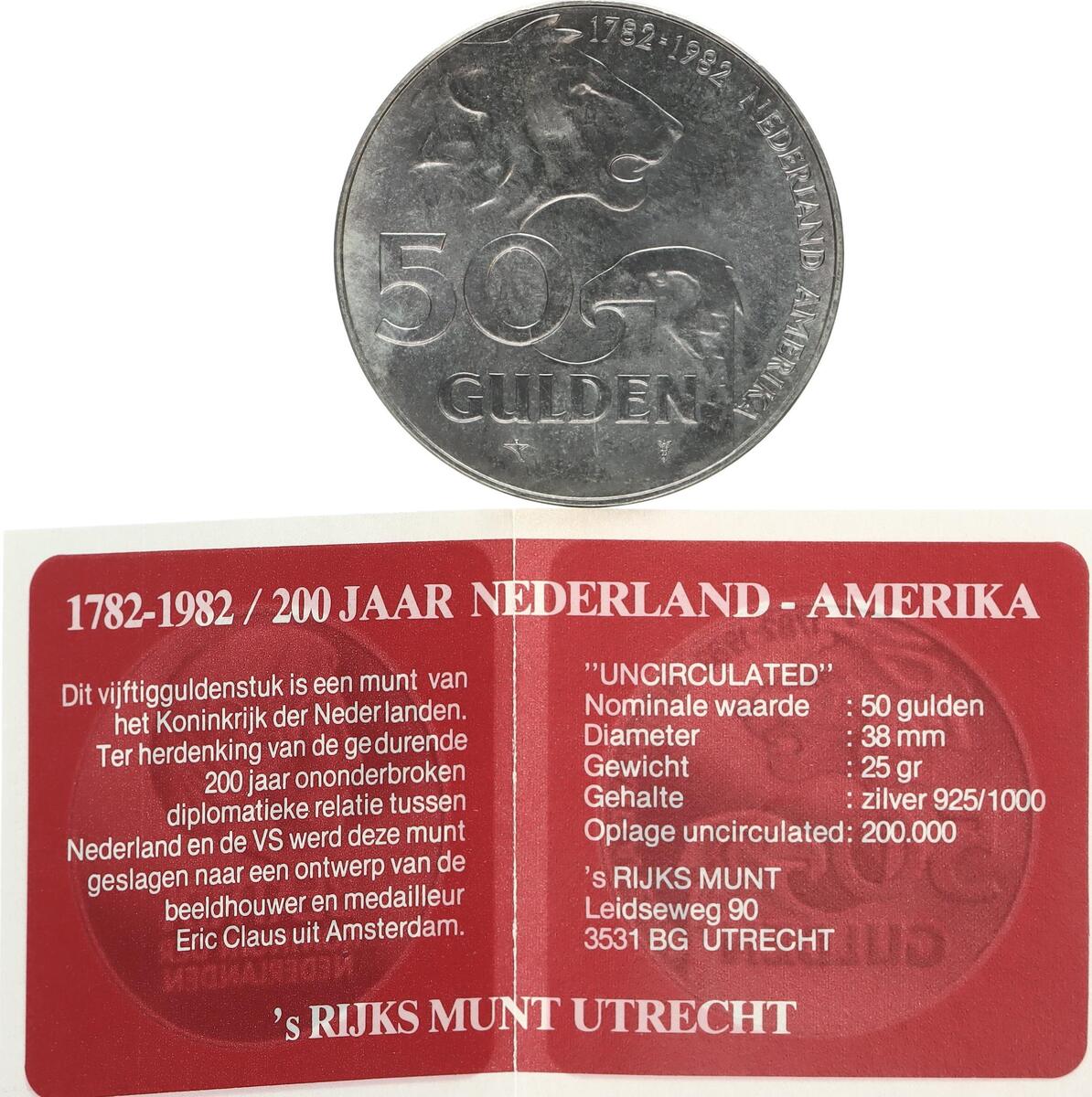 Niederlande 50 Gulden 1982 200th Anniversary of Dutch-American ...