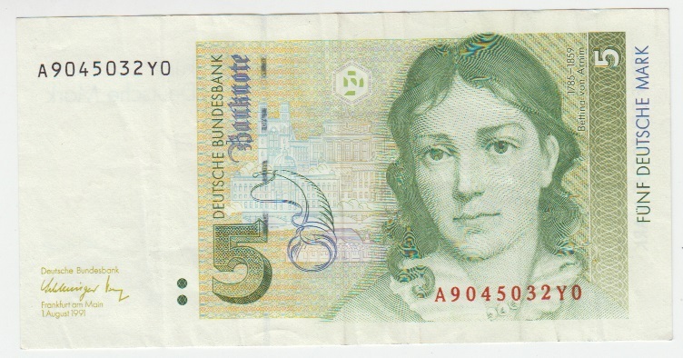 Deutschland - BRD 5 DM - 5 Deutsche Mark 1. August 1991 5 DM Banknote ...