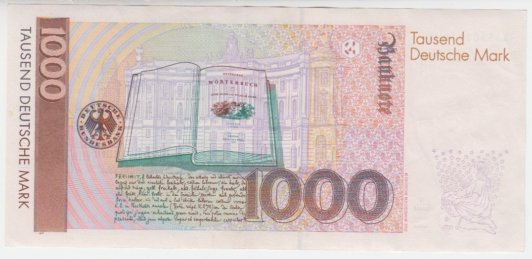 Deutschland 1000 DM Banknote 1991 leicht gebraucht - kassenfrisch | MA ...